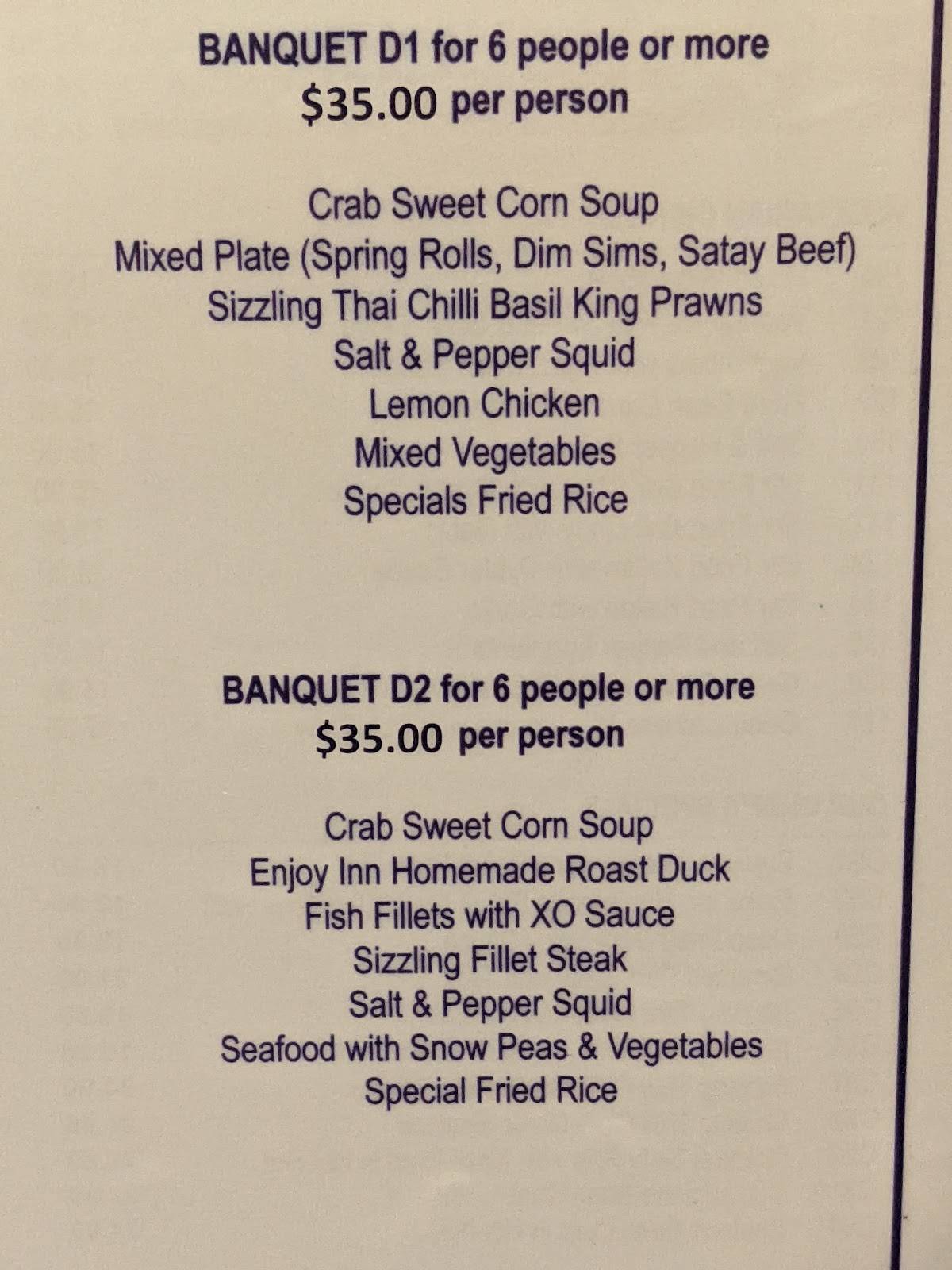 Menu at Enjoy Inn restaurant, Woodville