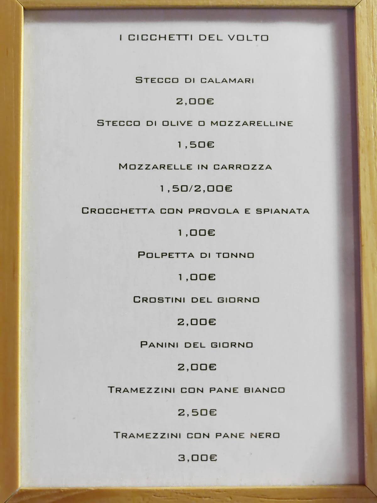 Menu at Enoteca Al Volto pub & bar, Venice, C. Cavalli
