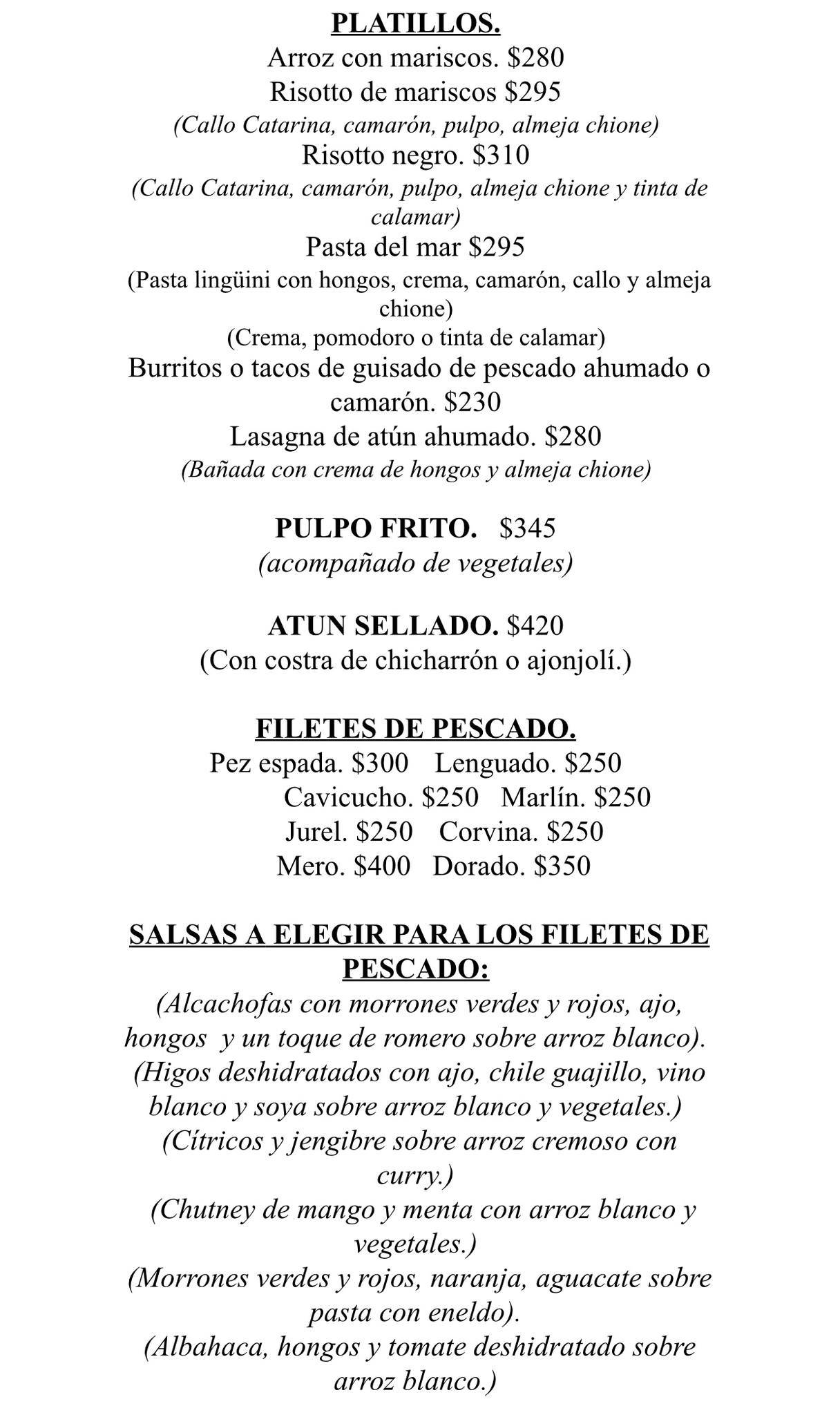 Carta de Restaurante Barra Azul, Ensenada, Calle Once y avenida mar # 1090