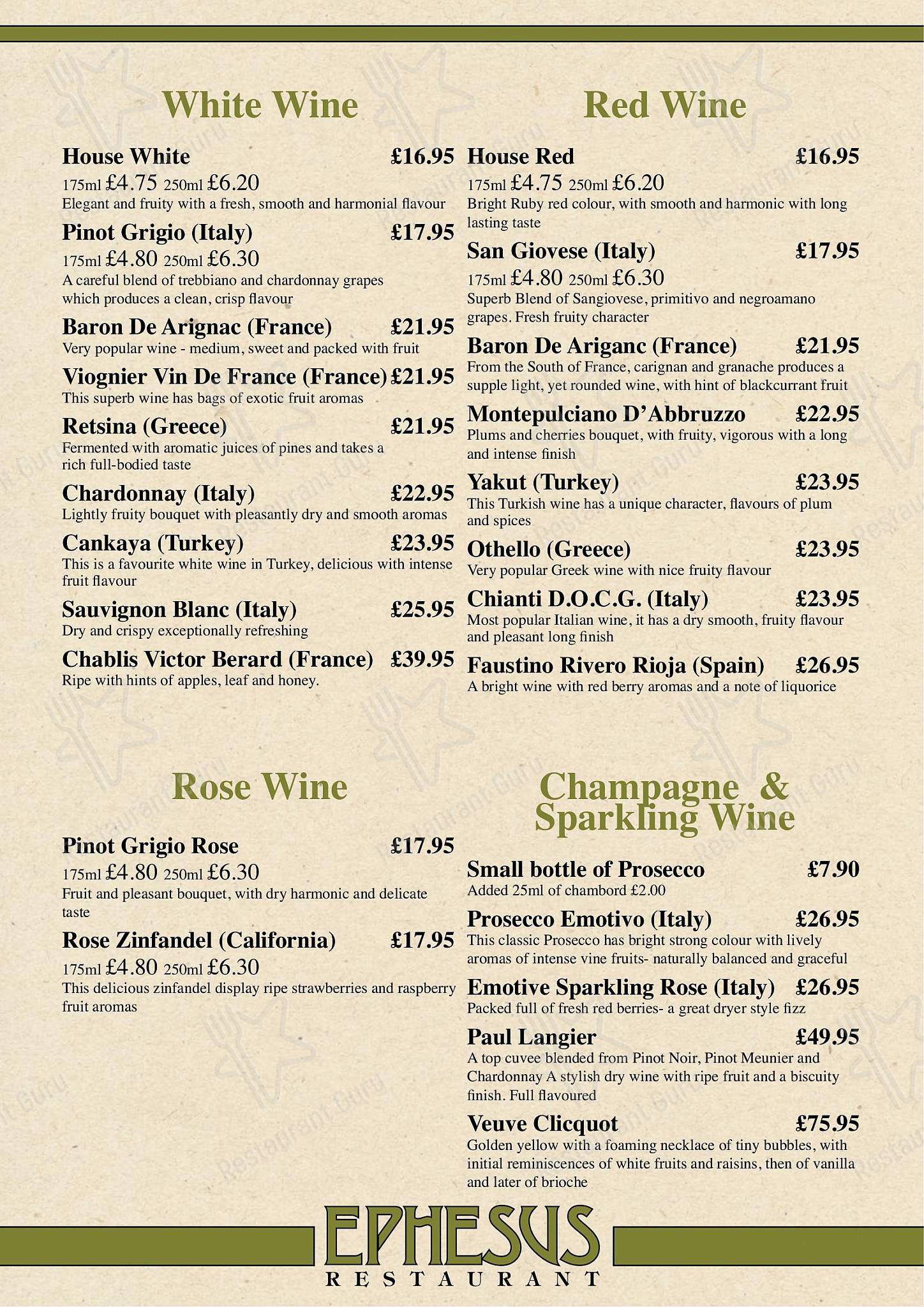 Menu at Ephesus Restaurant Torquay, Torquay