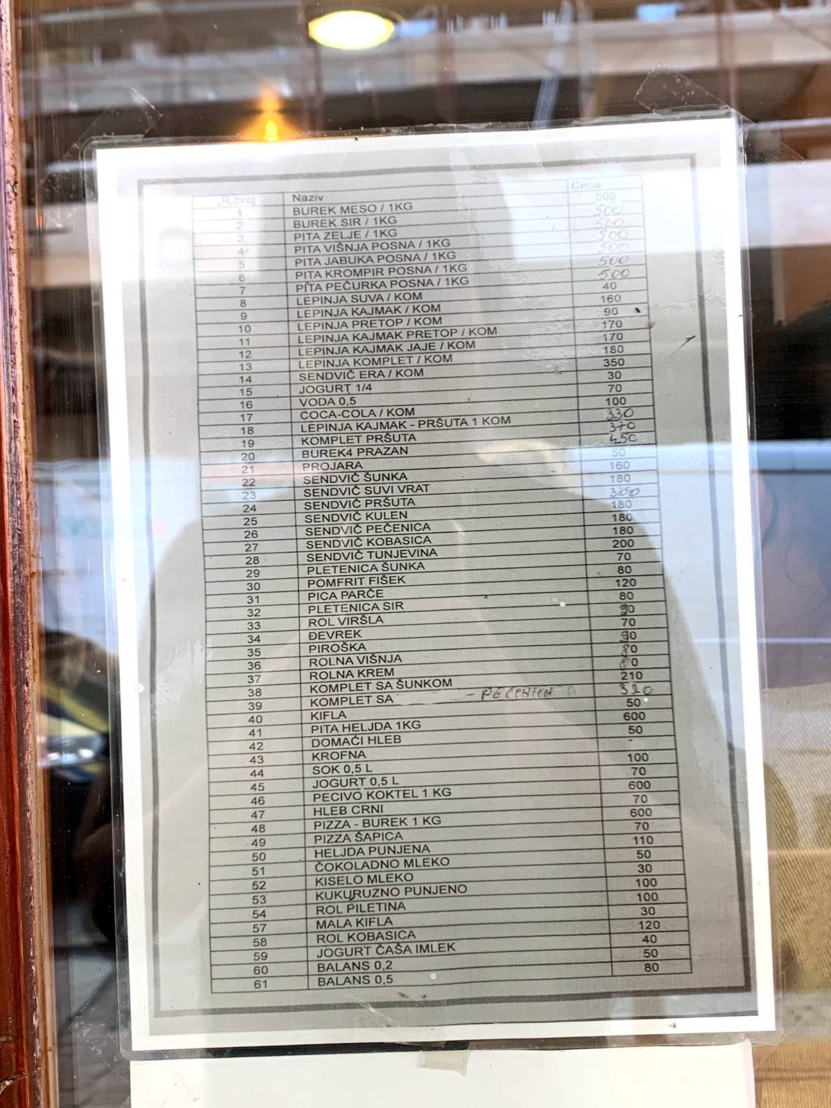 Speisekarte von Era Pekara, Zlatibor