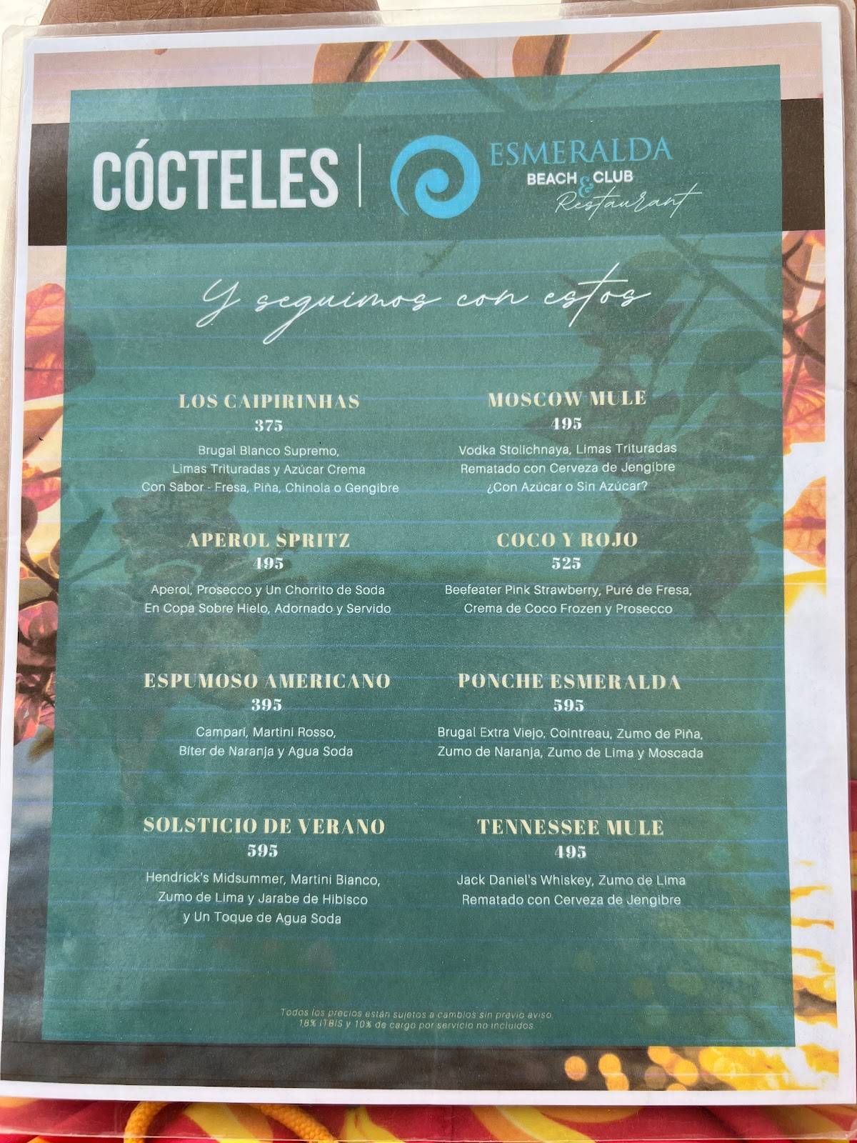 Carta de Aqua Esmeralda Beach Club, Dominicus, 85QM+2V