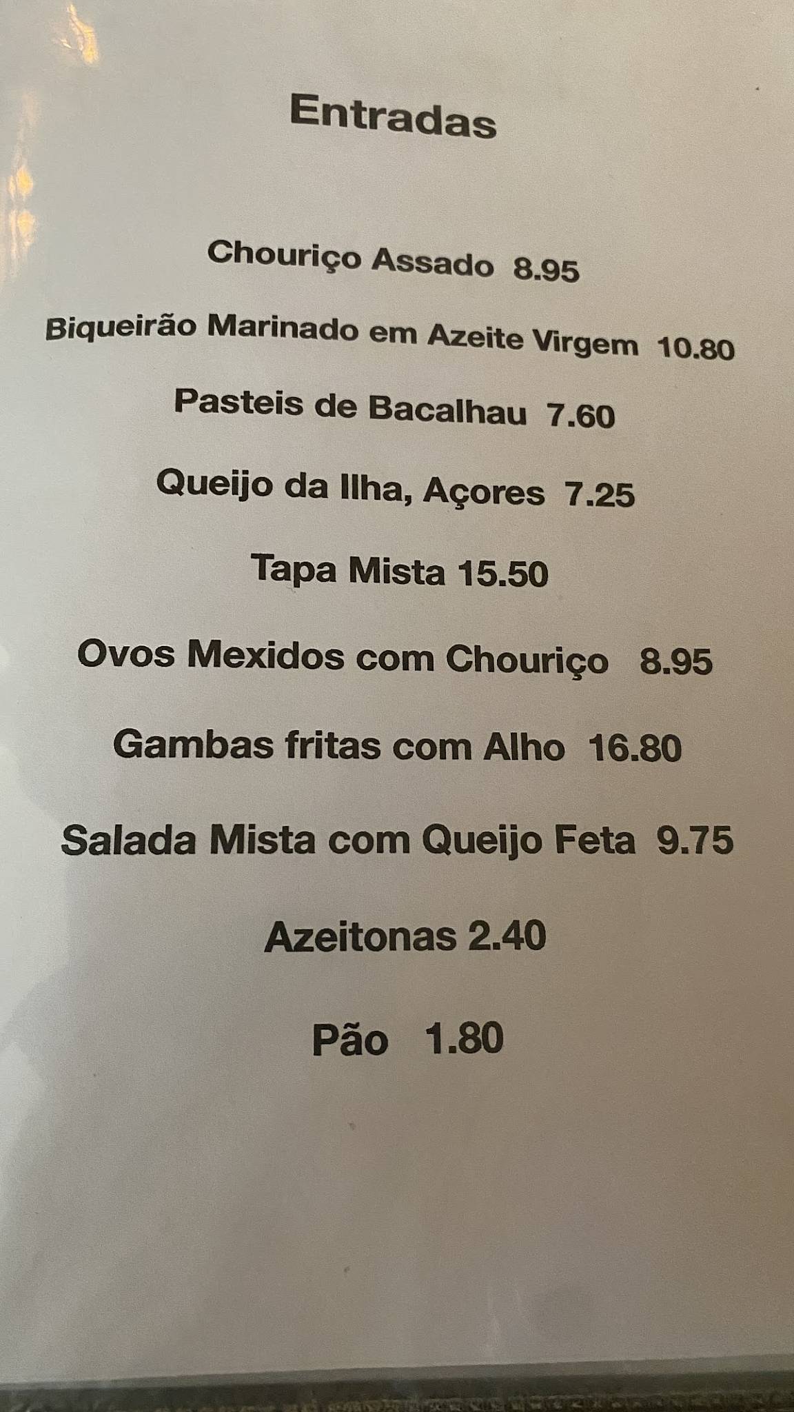Menu at Estrela da Sé restaurant, Lisbon