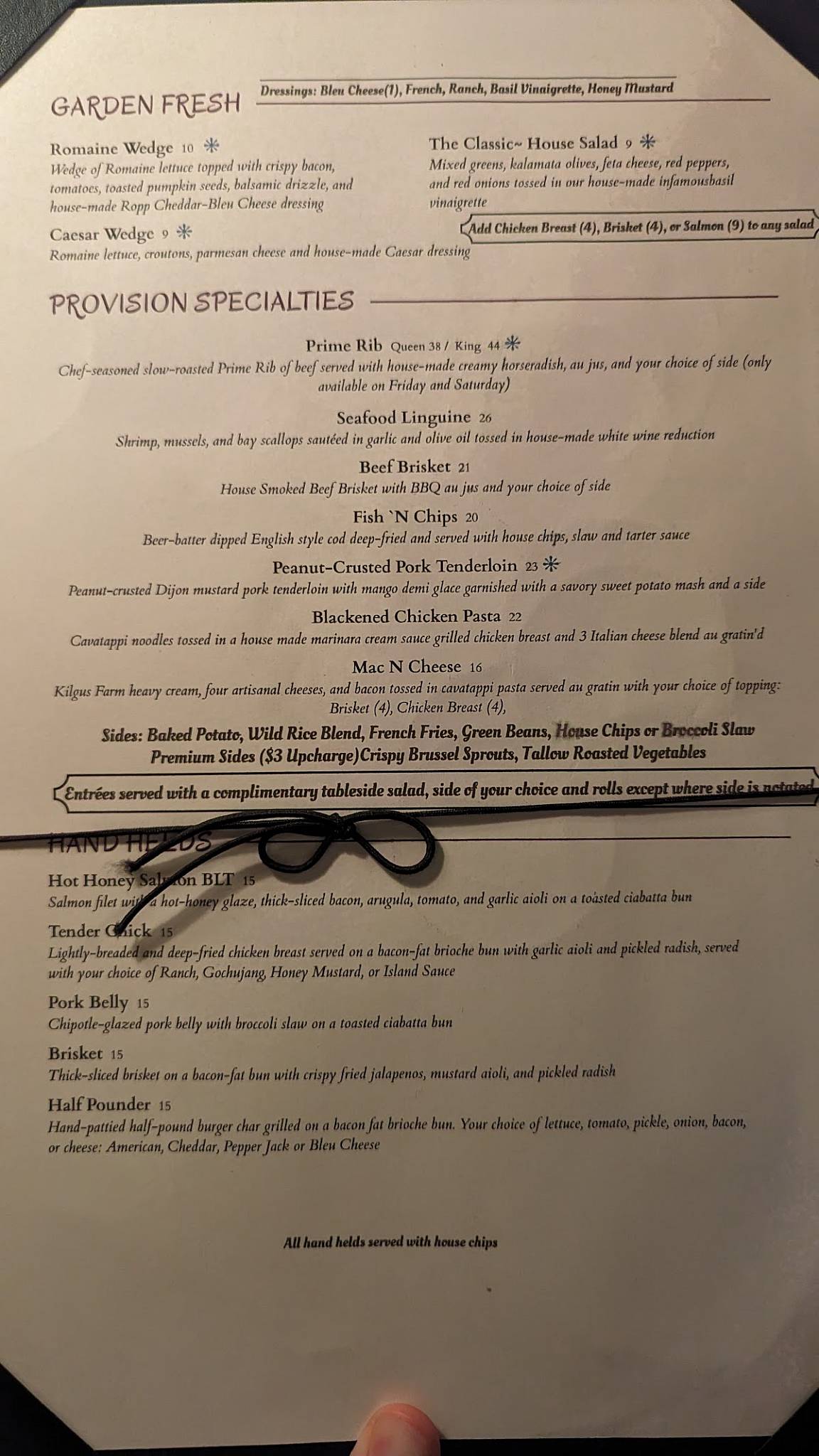 Menu at Pickled Radish Provision Company steakhouse, Eureka
