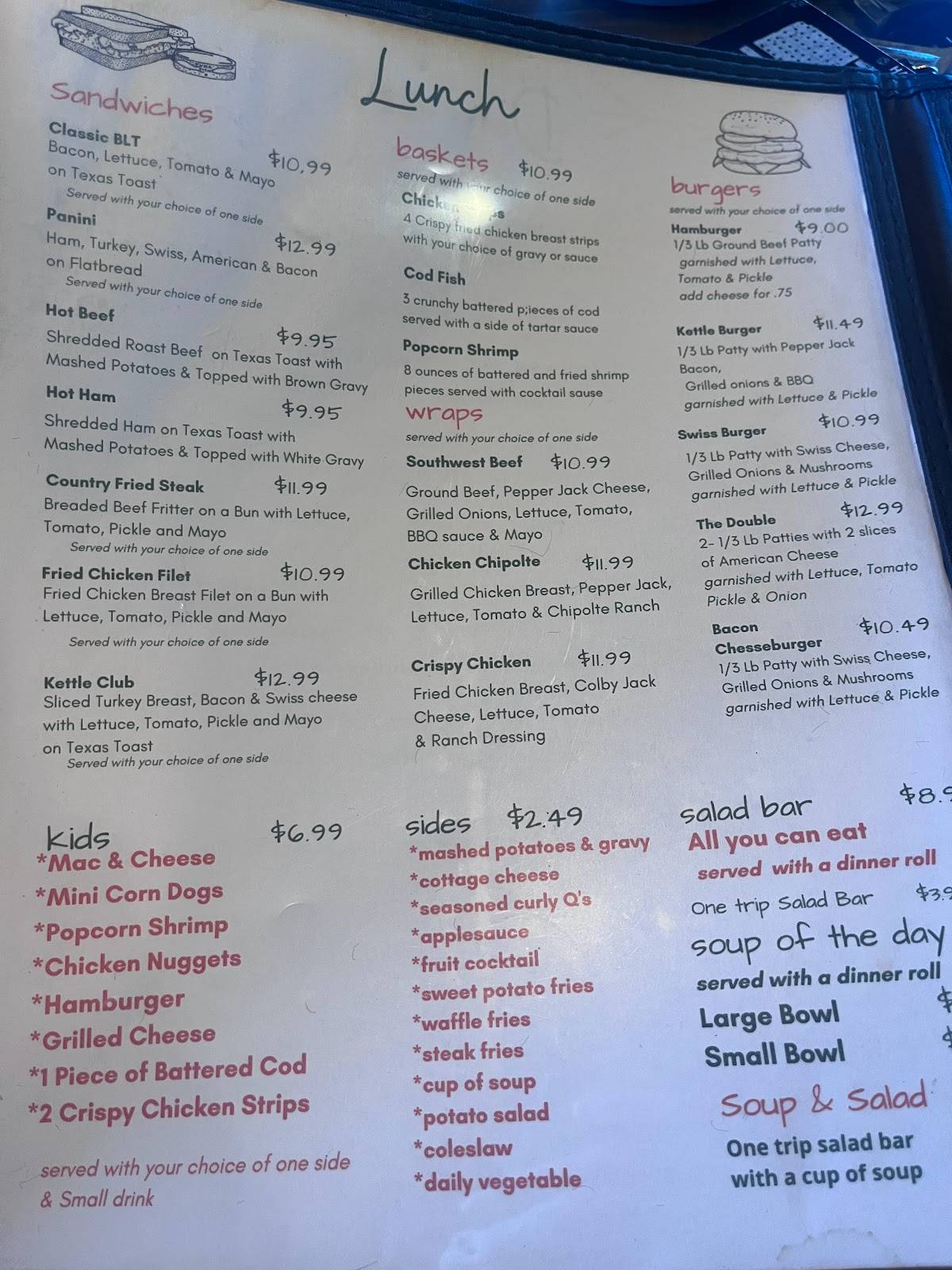 Menu at Copper Kettle restaurant, Eureka