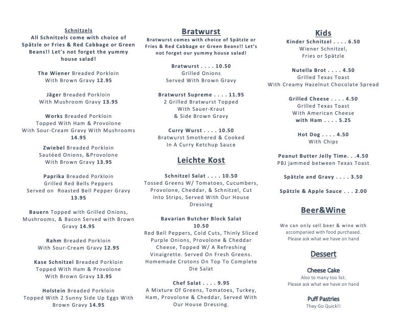 Menu at Eve's Cafe, Lampasas