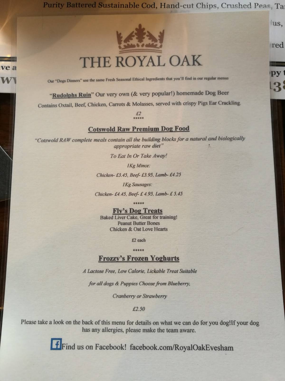 Menu at The Royal Oak pub & bar, Evesham