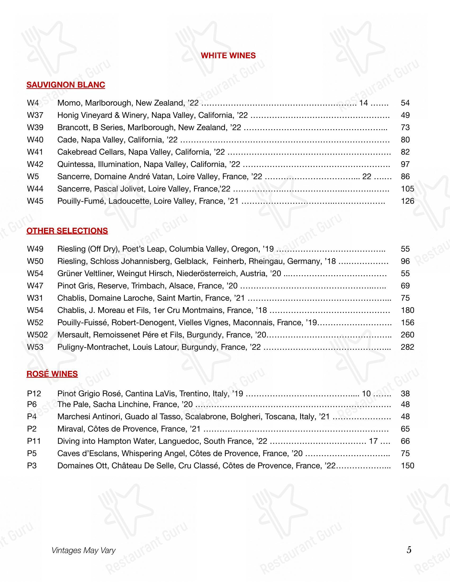 Menu at Evo Italian restaurant, Tequesta