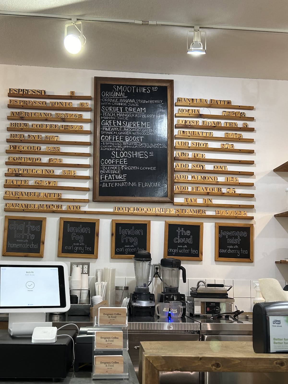 Menu at Evrgreen Coffee & Food cafe, Waskesiu Lake