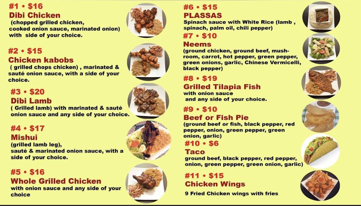 Menu at FA & ADA African Cuisine restaurant, Louisville