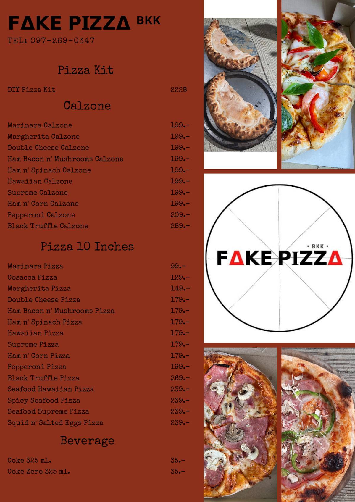 Menu at FAKE PIZZA BKK restaurant, Bangkok