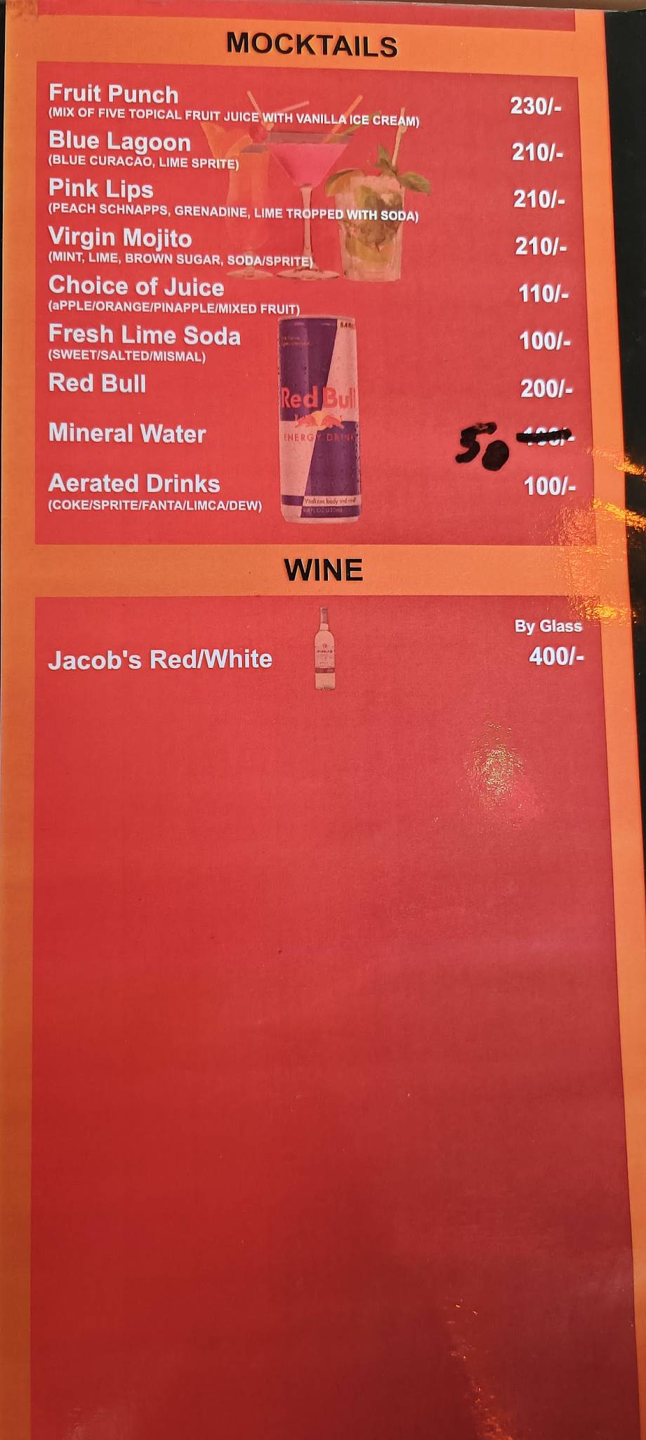 Menu at FBI BAR, Sonipat