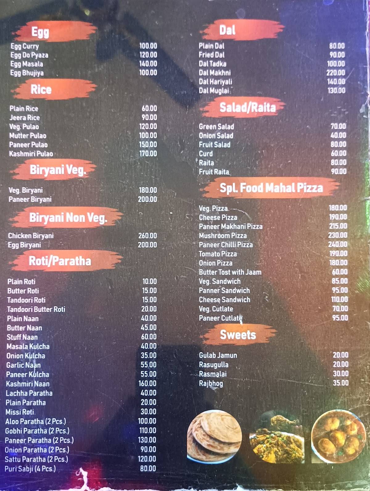 Menu at FOOD MAHAL RESTAURANT AND BANQUET HALL (With Residential ...