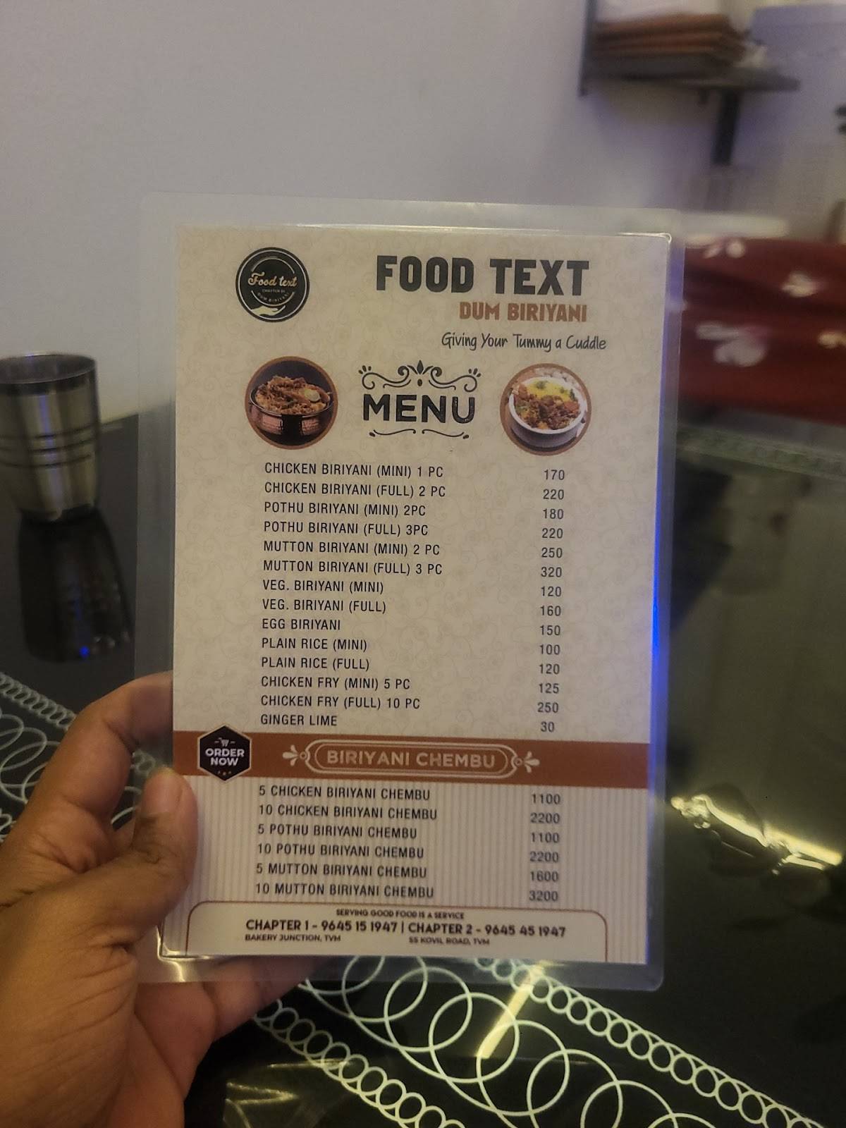 Menu at FOOD TEXT, Thiruvananthapuram