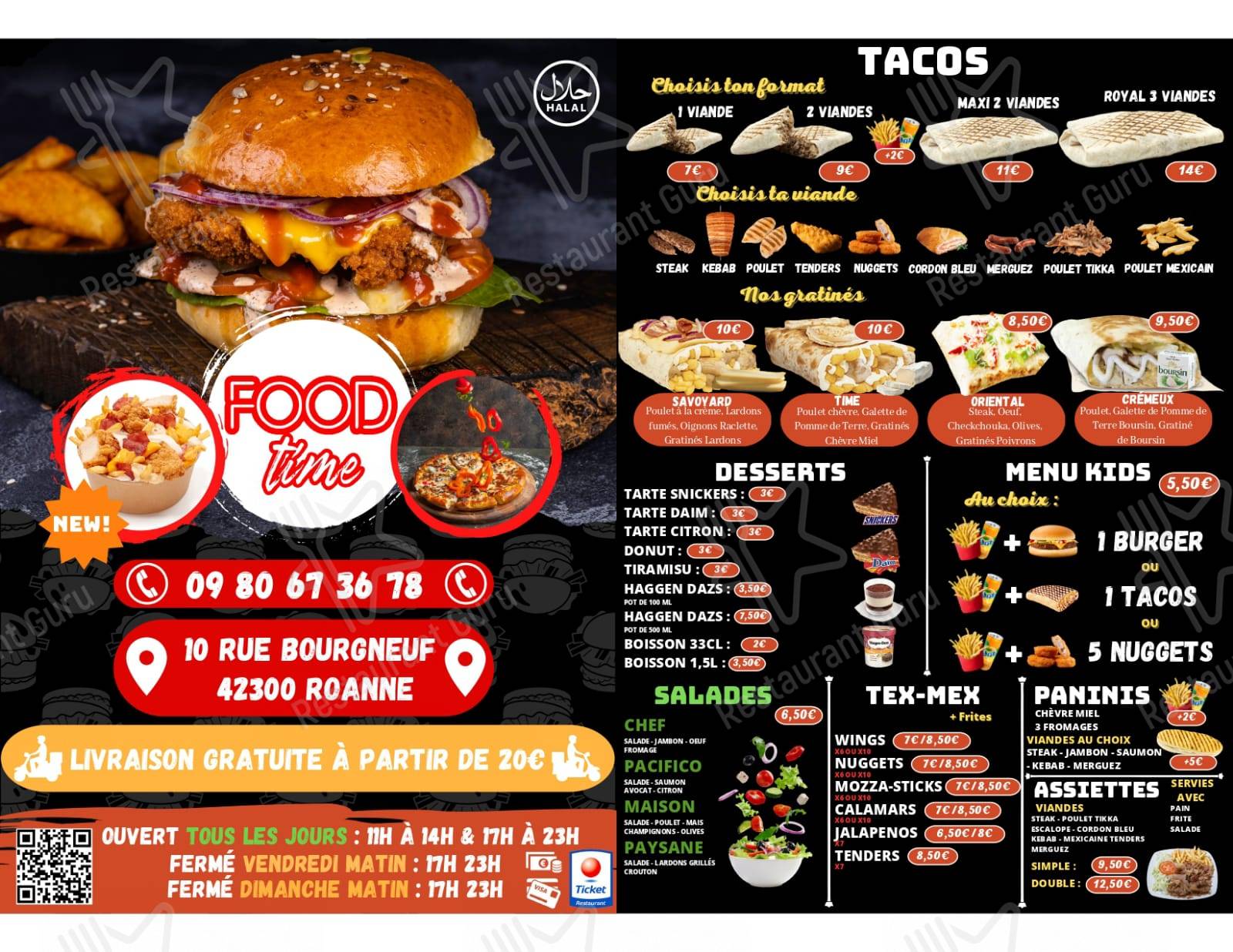 Carta del restaurante FOOD TIME Roanne, Roanne