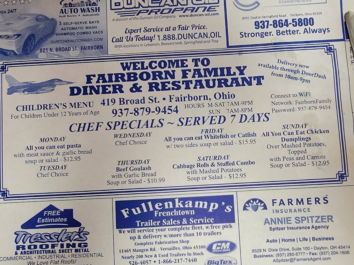 Menu at Fairborn Family Diner & Restaurant, Fairborn