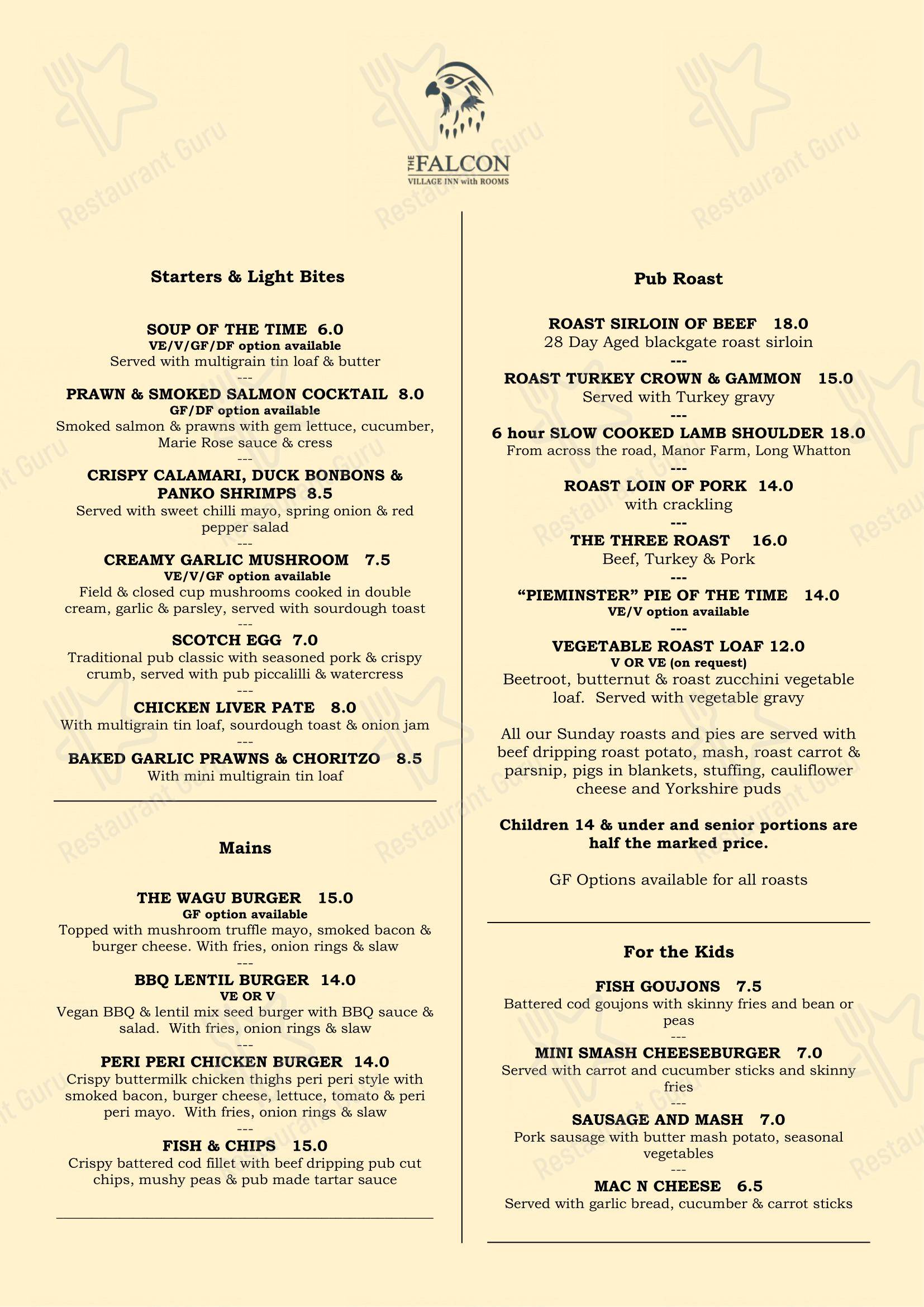 Menu at Falcon Inn pub & bar, Long Whatton, 64 Main Street