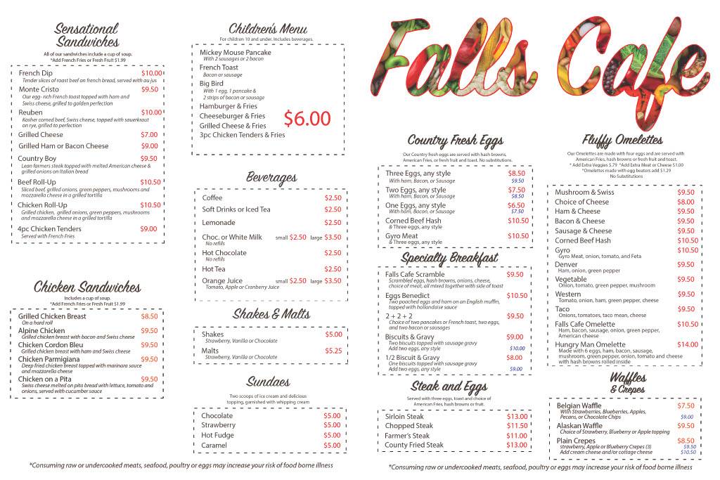 Menu at Falls Cafe, Sheboygan Falls, Plankview Green Blvd