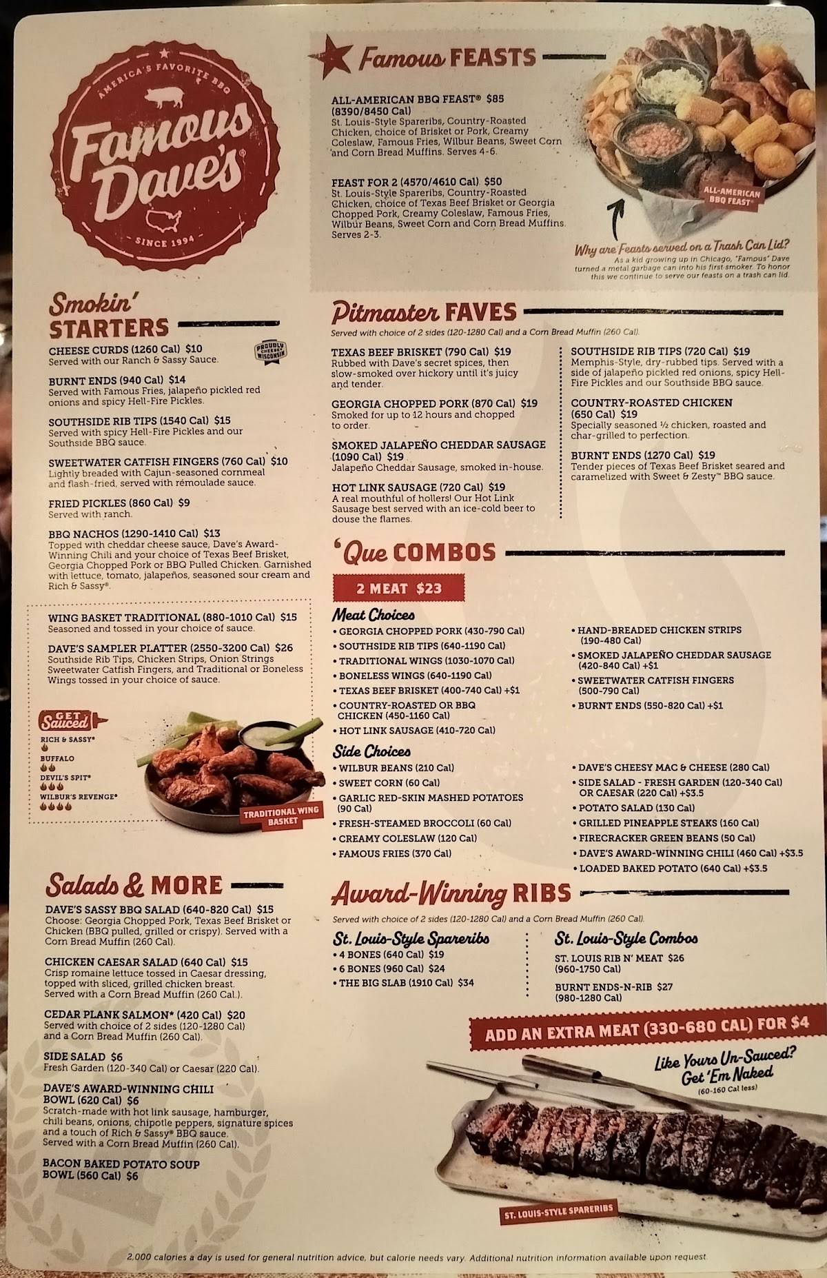 Menu at Famous Dave's Bar-B-Que, Las Vegas, Blue Diamond Rd