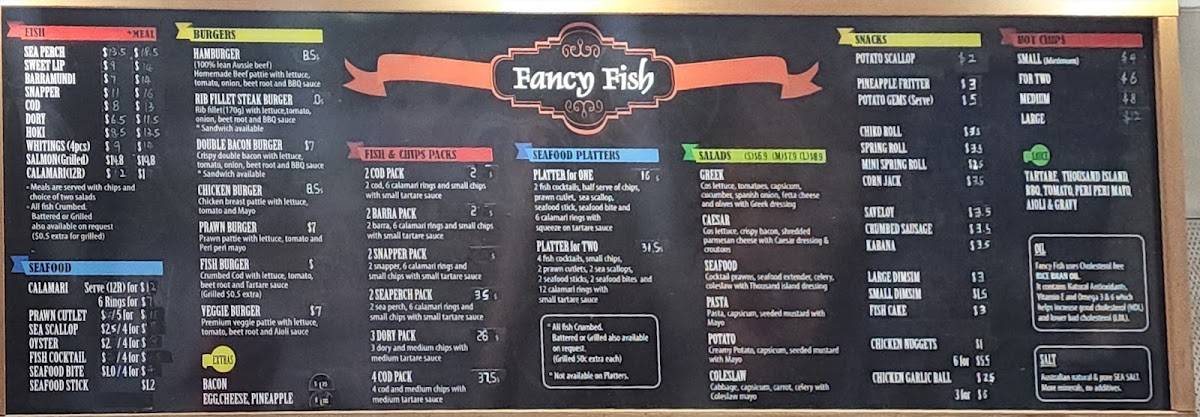 Menu at Fancy Fish fast food, Flinders View