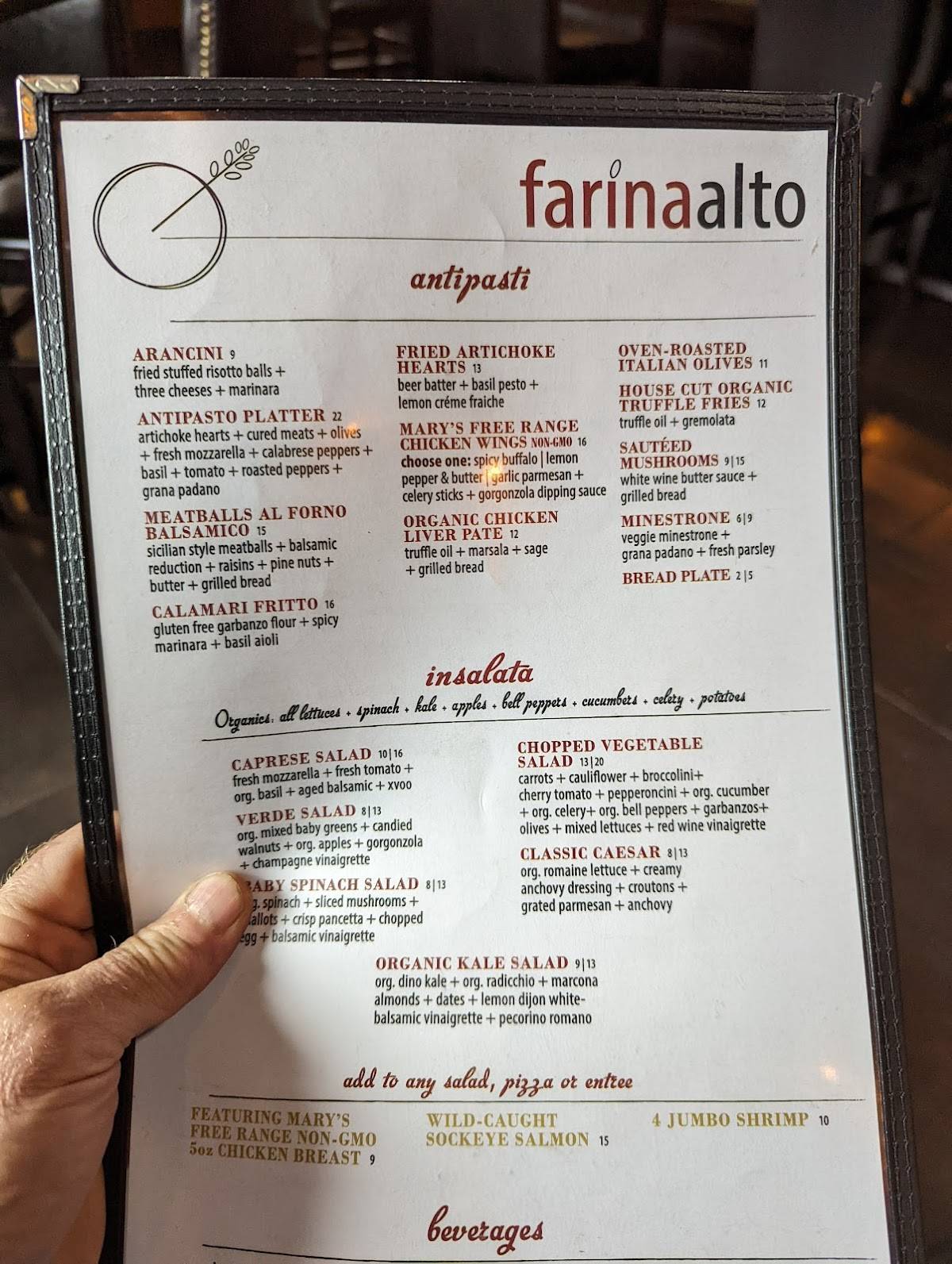 Menu at Farina Alto Pizzeria & Wine Bar, Albuquerque, Montgomery Blvd NE