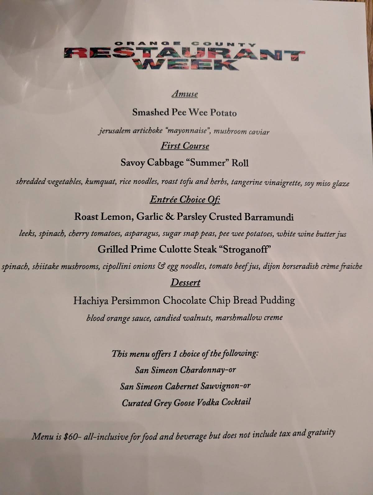 Menu at Farmhouse at Roger's Gardens restaurant, Newport Beach