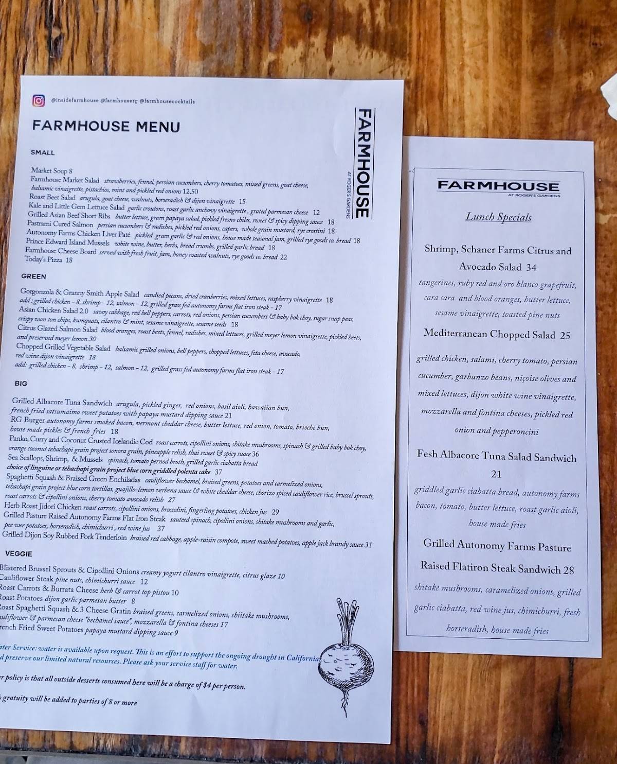 Menu at Farmhouse at Roger's Gardens restaurant, Newport Beach
