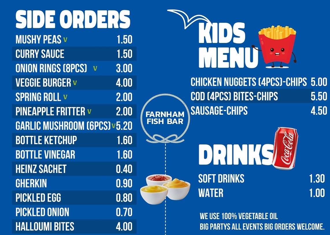 Menu at Farnham Fisheries - Fish and Chips restaurant, Slough, 3 The Parade