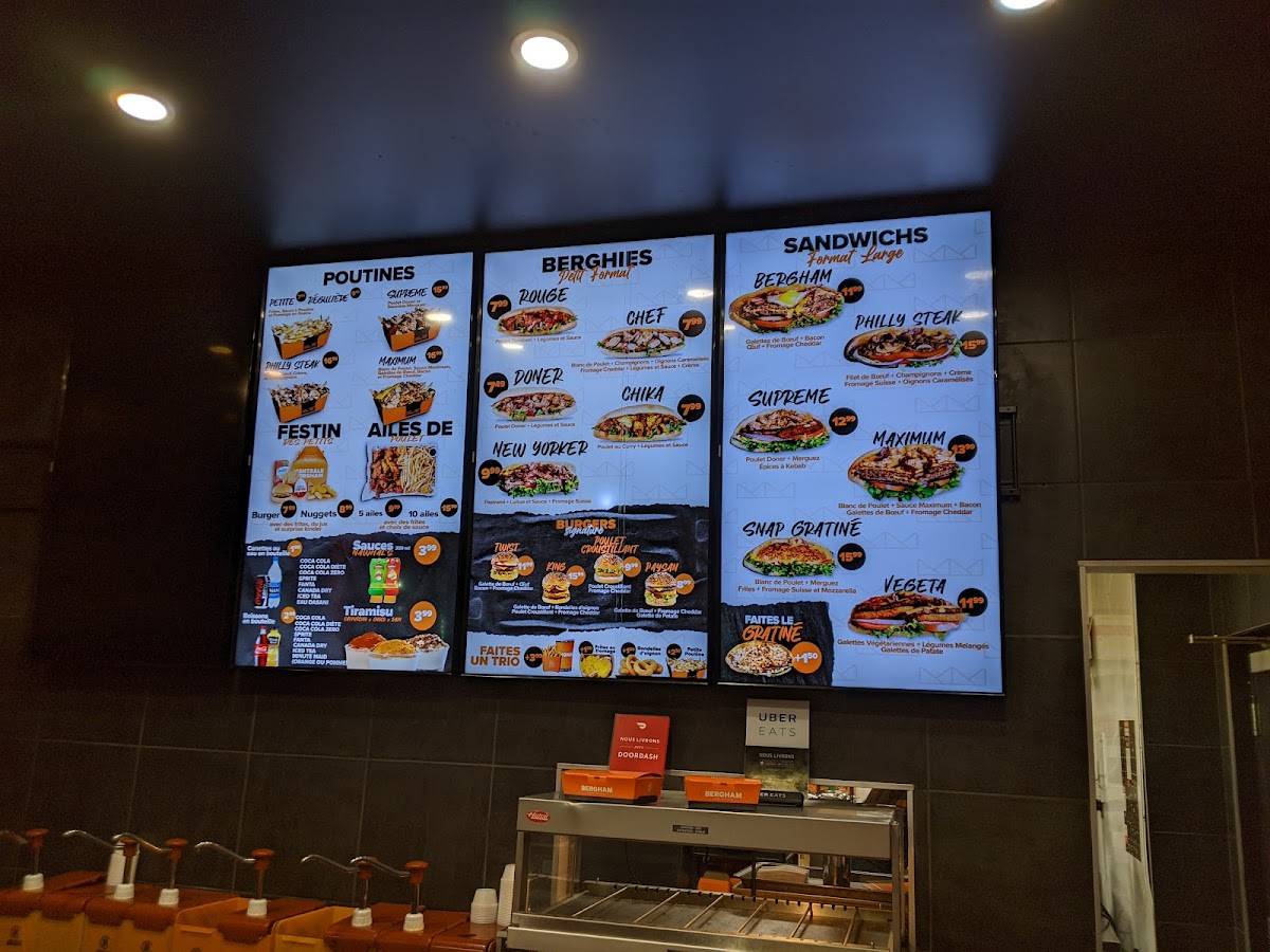 Menu au Bergham - Ste Foy fast food, Québec, Ch Ste-Foy