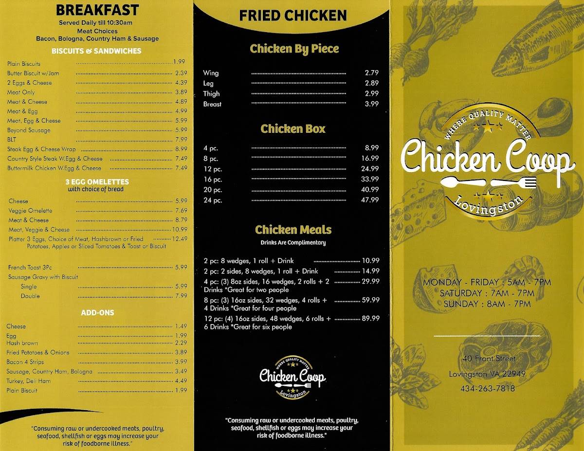 Menu at Chicken Coop fast food, Lovingston