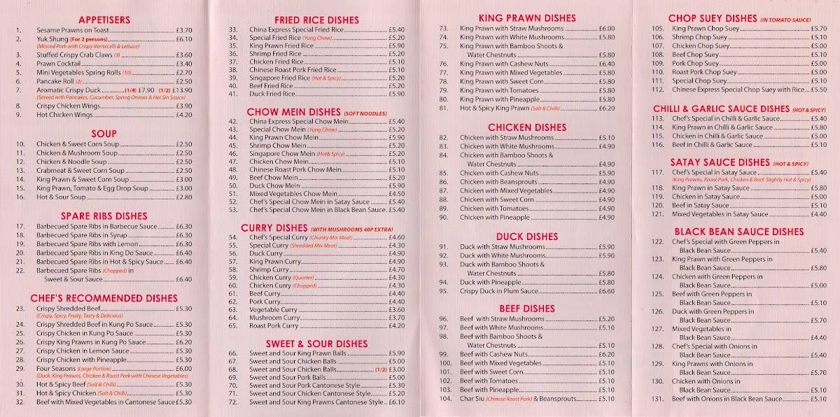 Menu at China Express fast food, Birmingham, 25 Kitt's Green Rd