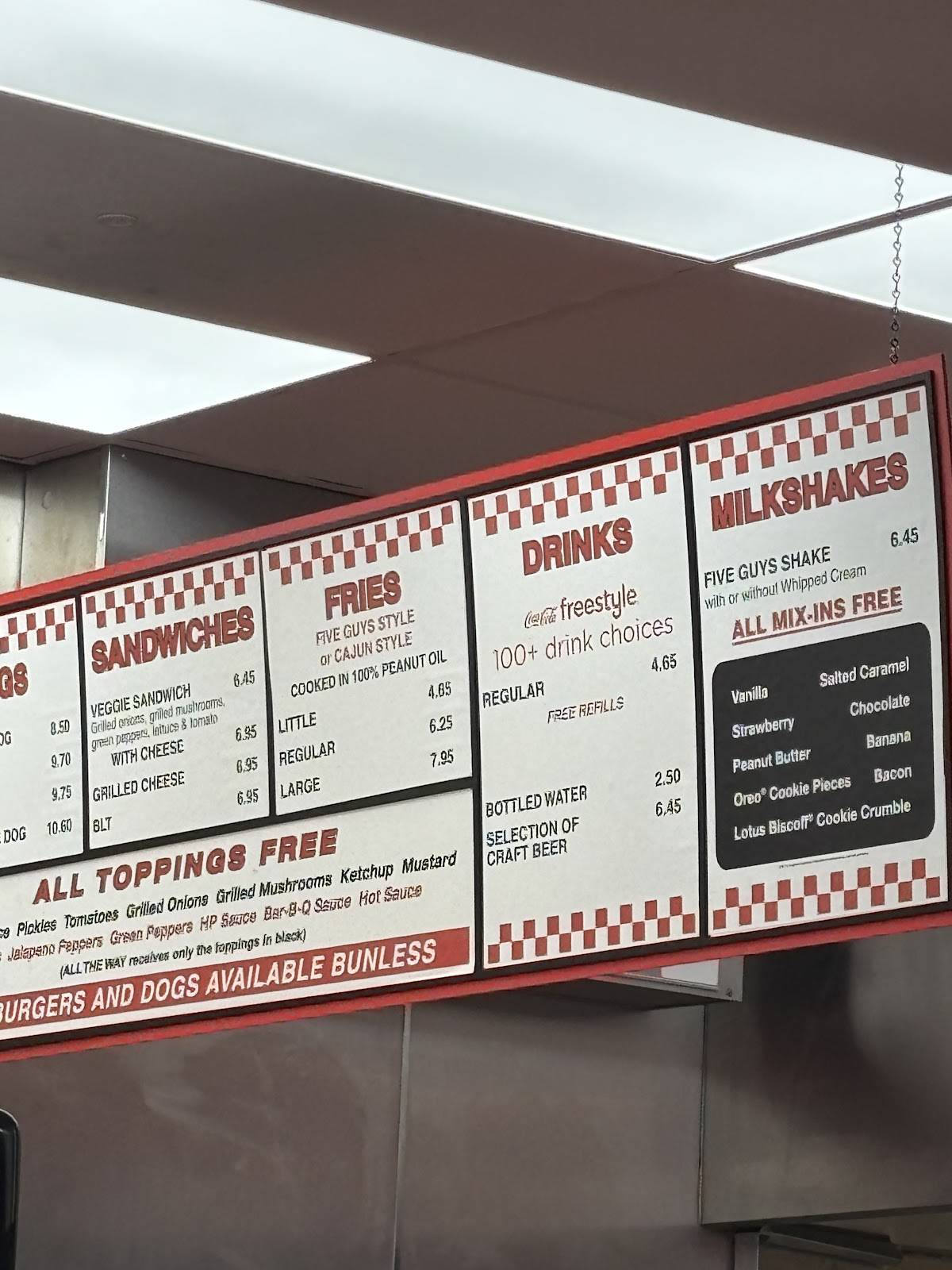 Menu at Five Guys George's Street fast food, Dublin