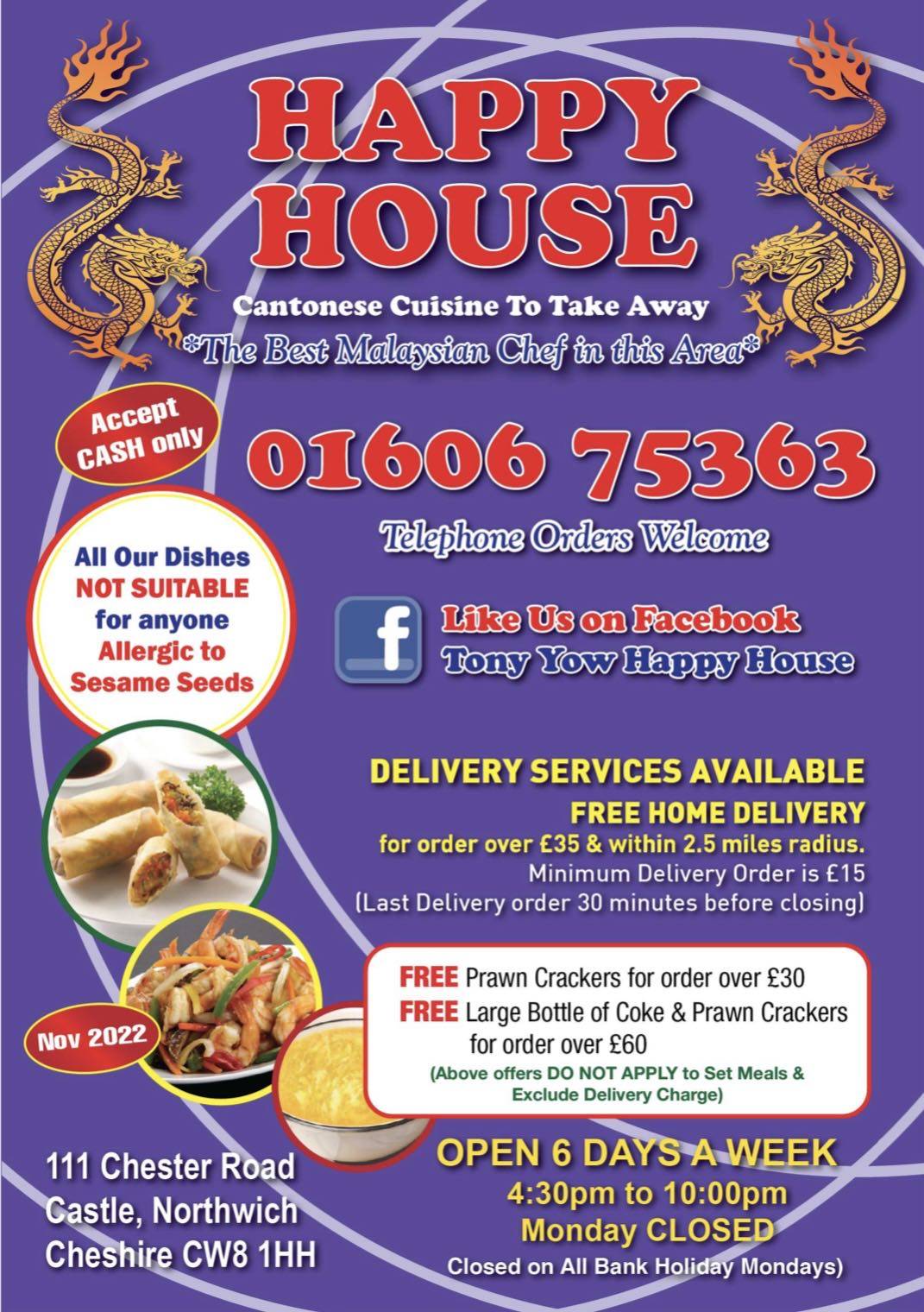 Menu at Happy House fast food, Northwich
