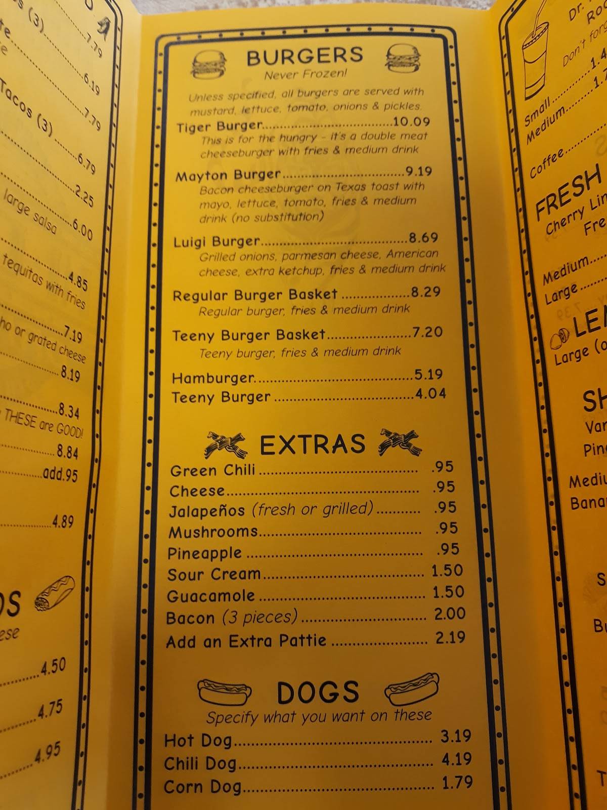 Menu at Hi-D-Ho Drive In fast food, Alamogordo