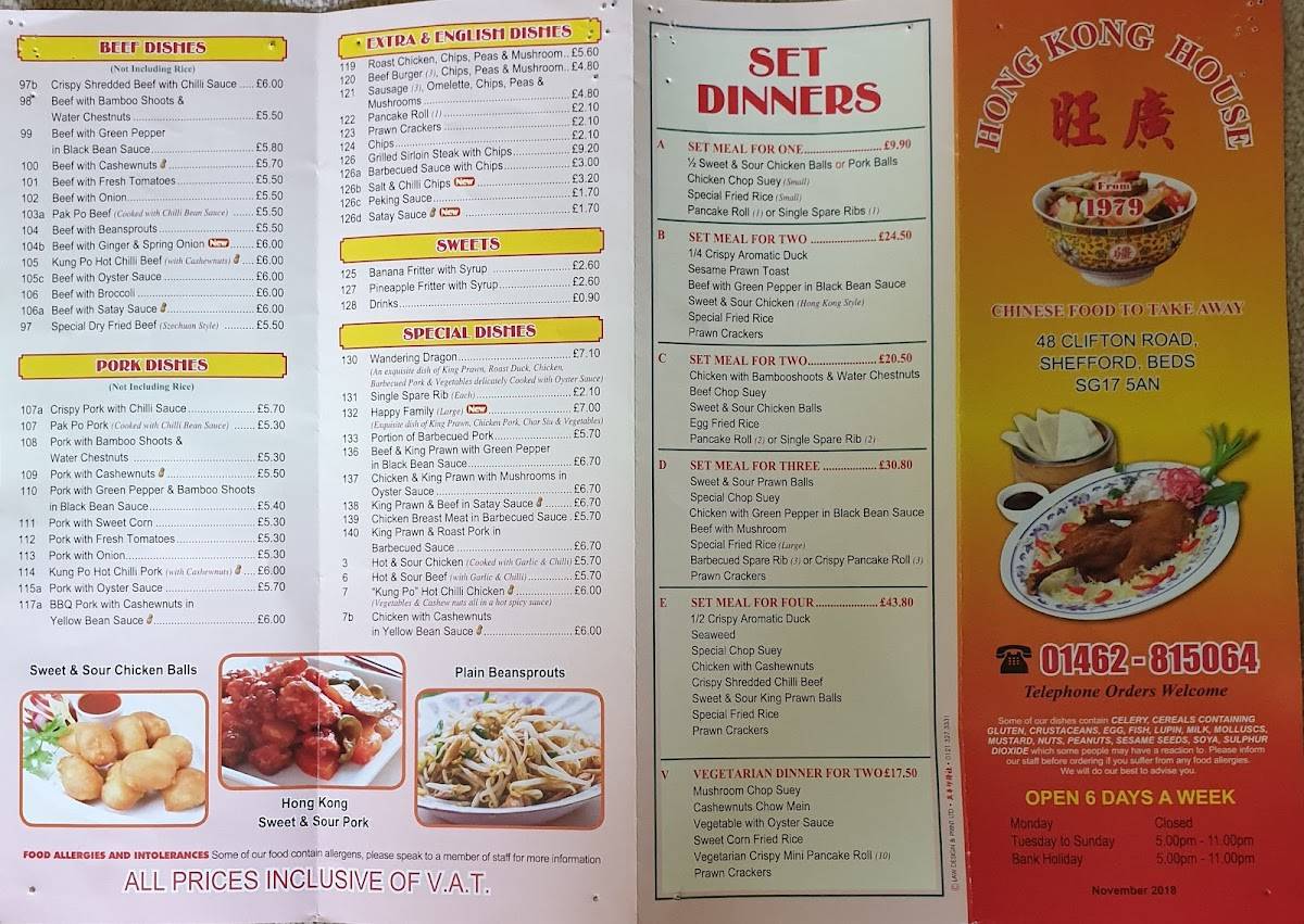 Menu at Hong Kong House Chinese Takeaway fast food, Shefford