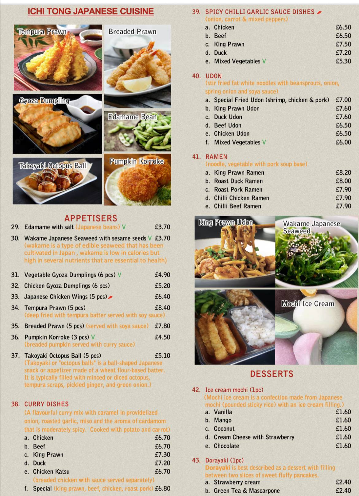 Menu at Ichi Tong fast food, Langport