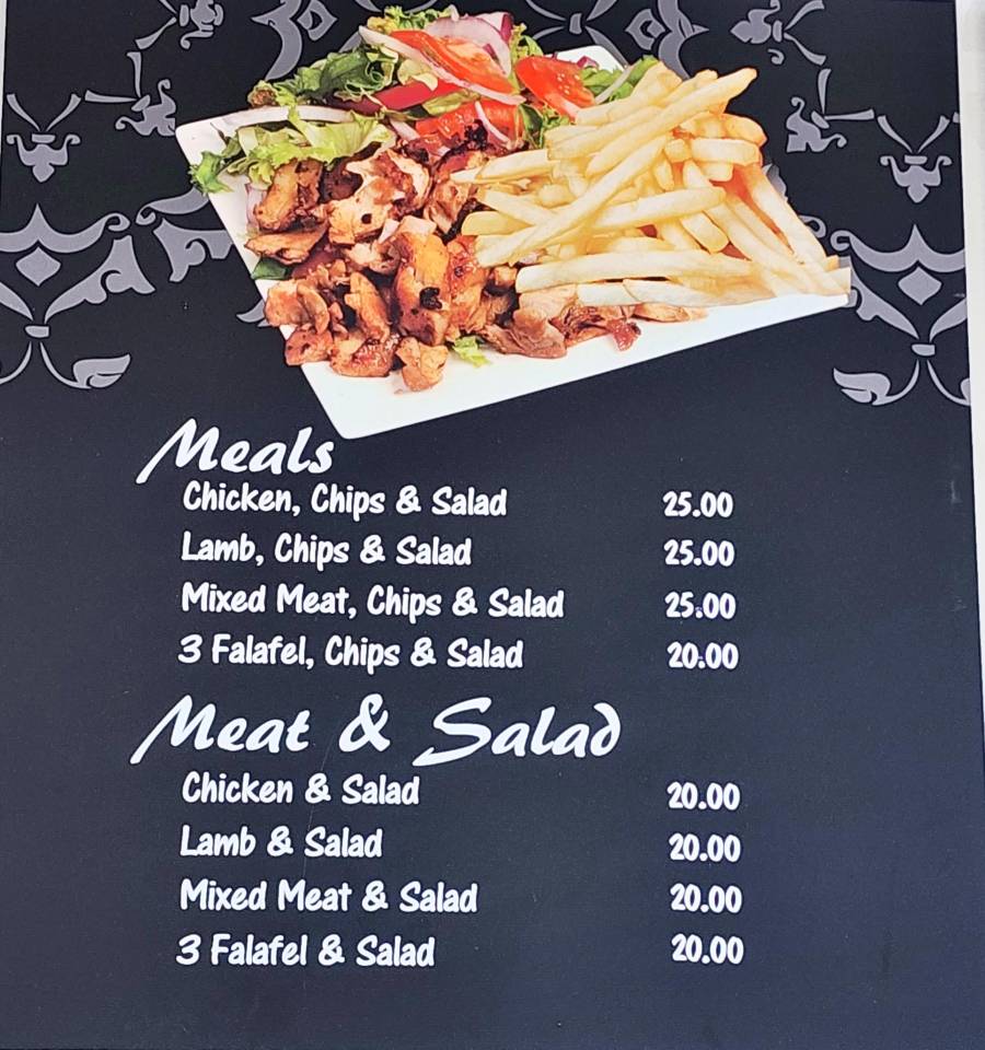 Menu at Kurdish Kebabs fast food, Clarkson