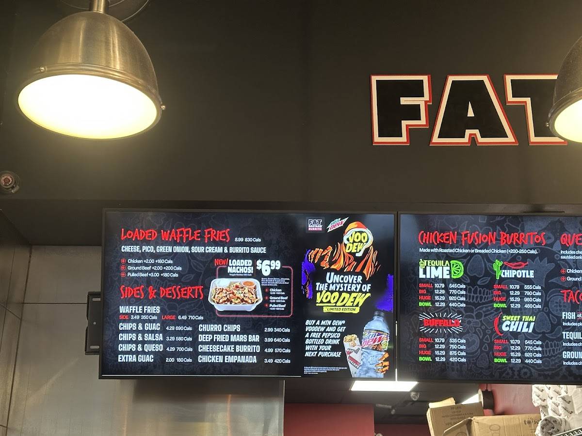 Menu at Fat Bastard Burrito Co. restaurant, Toronto, 351 Bremner Blvd