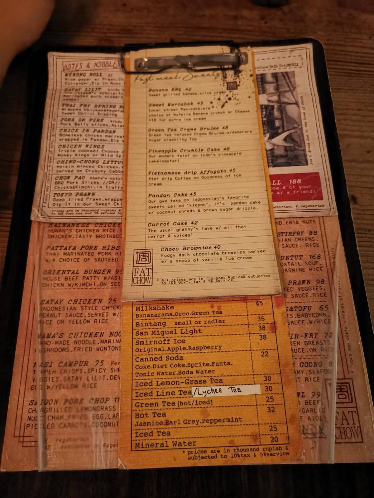 Menu at Fat Chow Temple Hill restaurant, Kuta Selatan