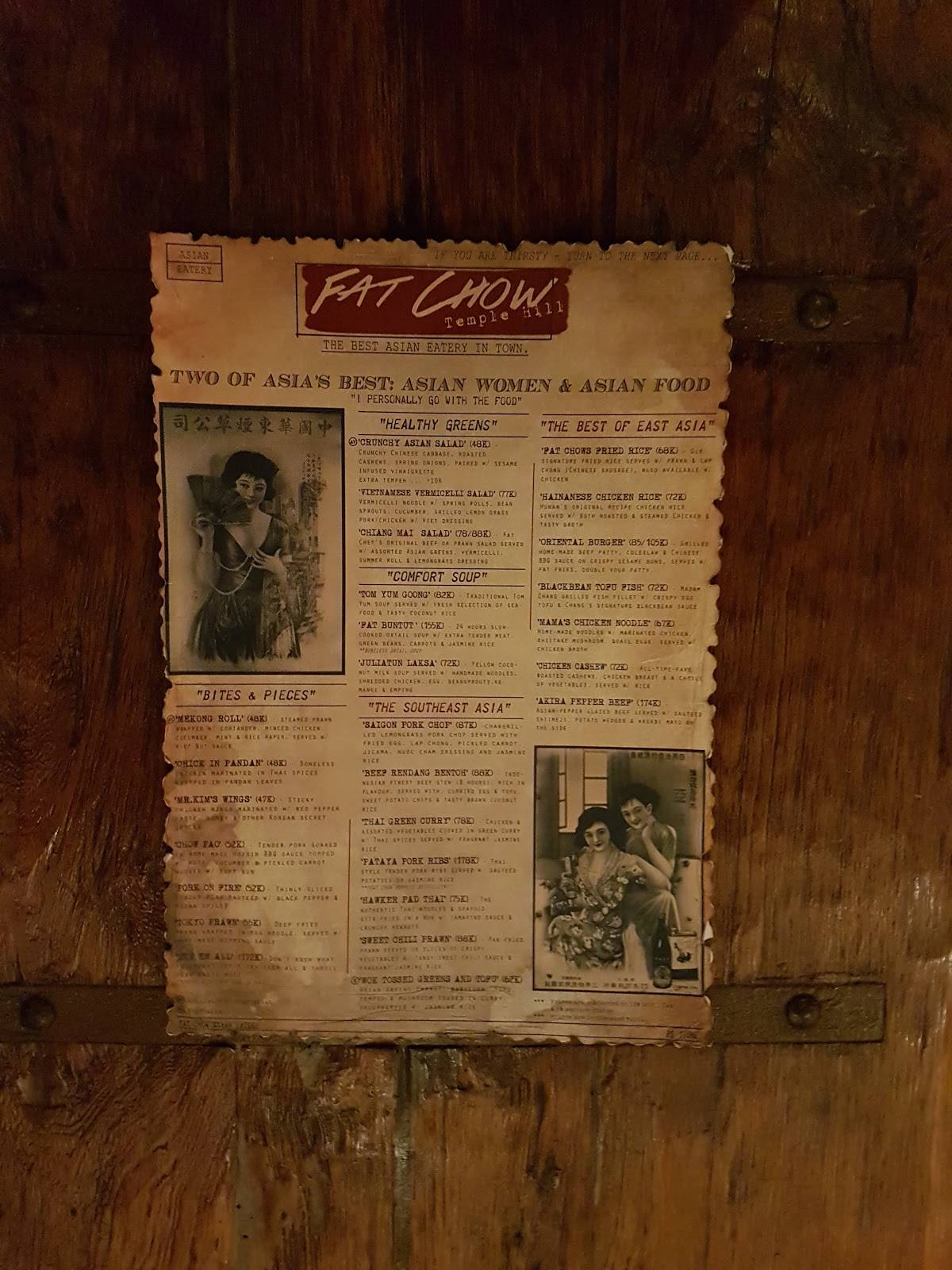 Menu at Fat Chow Temple Hill restaurant, Kuta