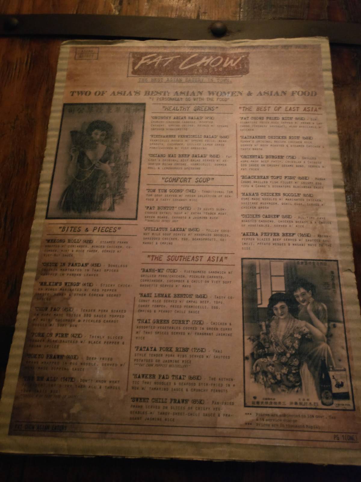 Menu at Fat Chow Temple Hill restaurant, Kuta