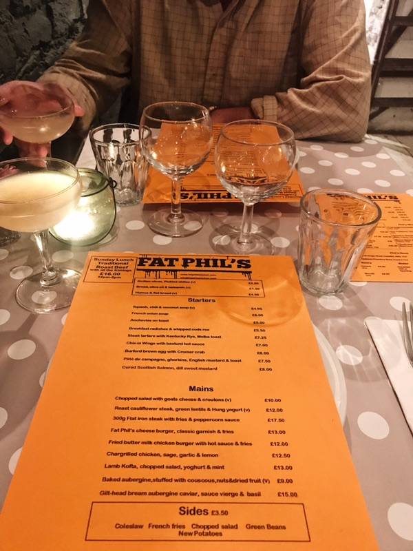 Menu at Fat Phil's London restaurant, London