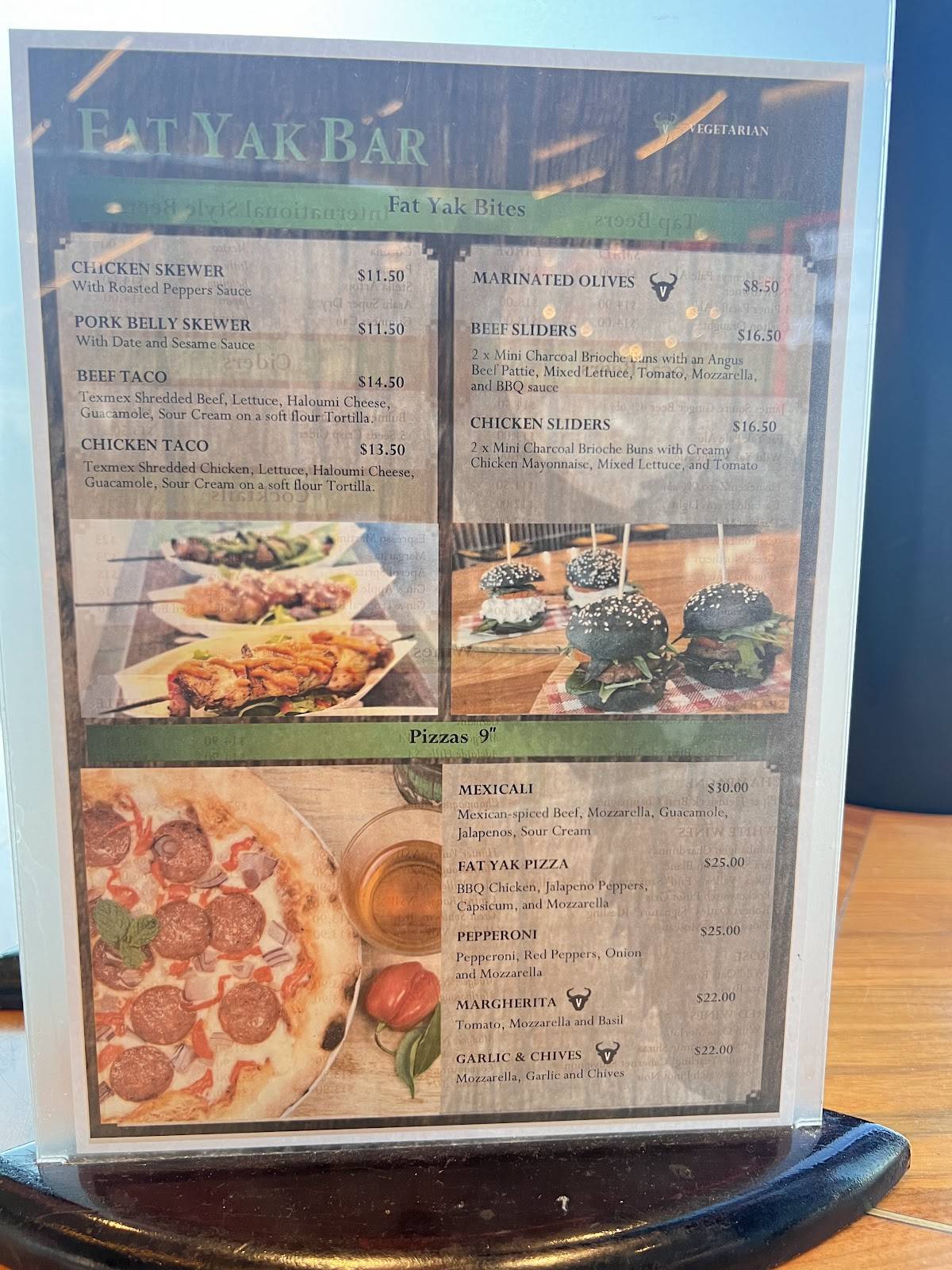 Menu at Fat Yak pub & bar, Mascot