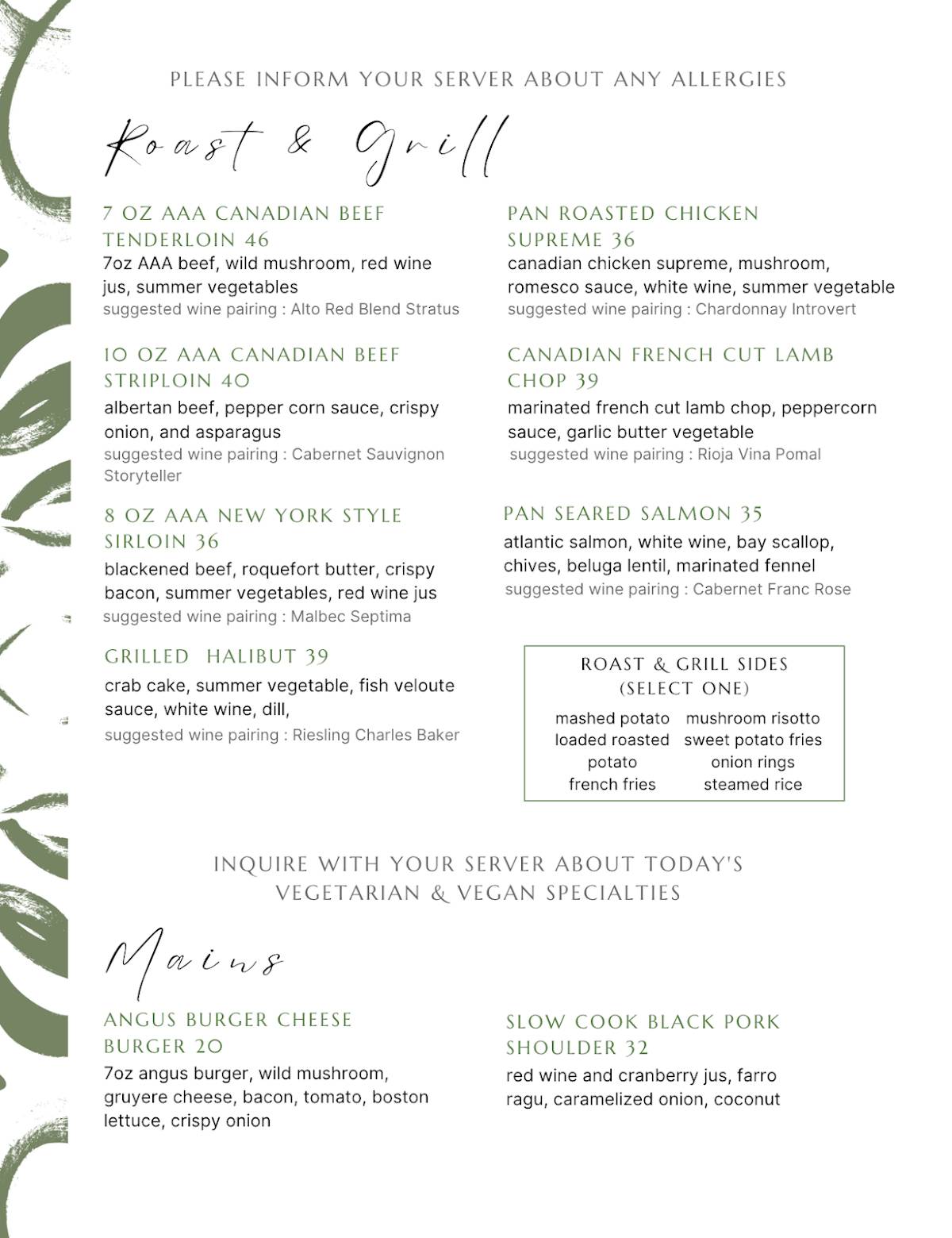 Menu at Feast + Revel restaurant, Ottawa