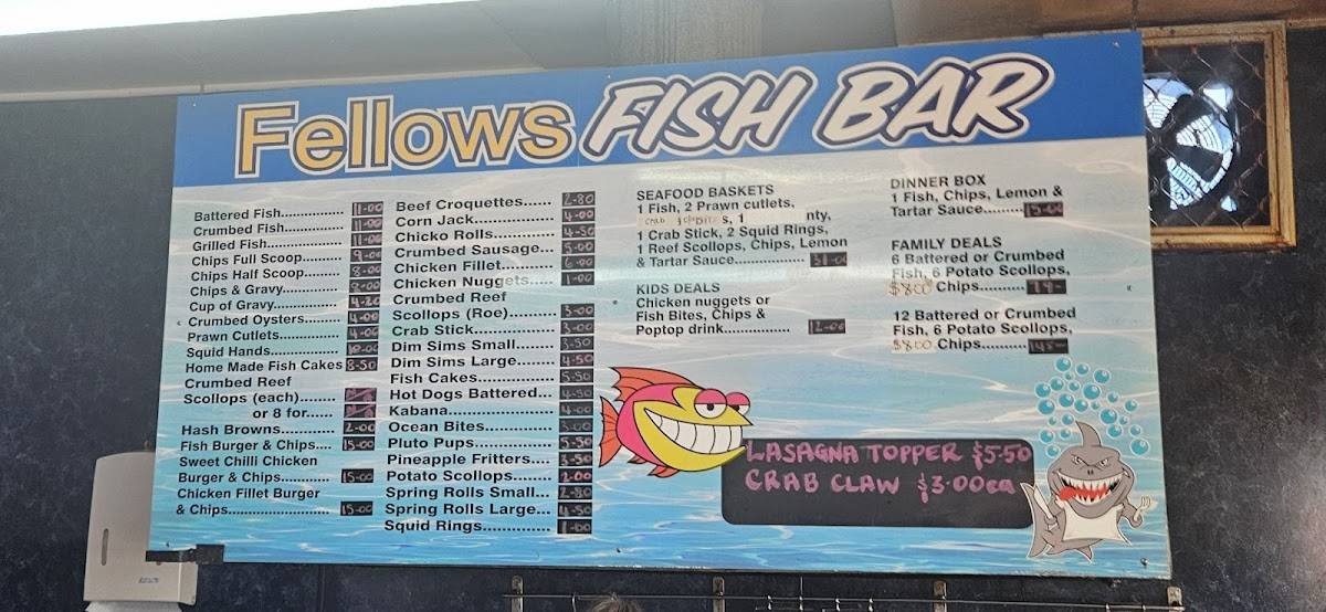 Menu at Fellows Fish Bar, Bowen