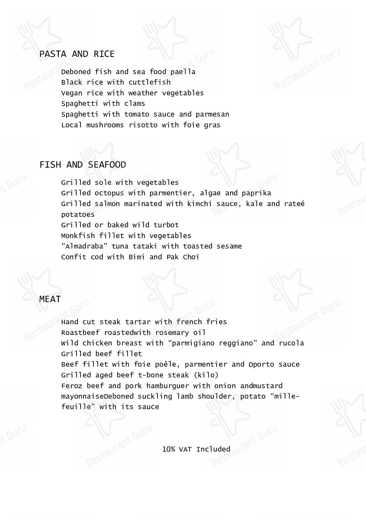 Menu at Feroz Barcelona, Barcelona