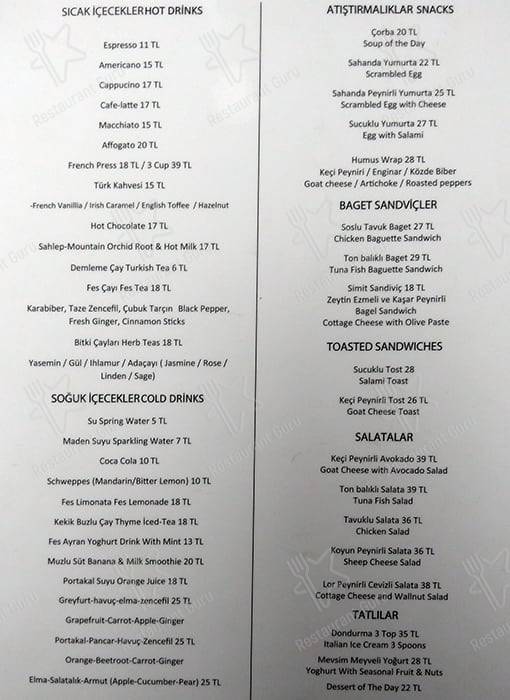 Menu at Fes Cafe, Istanbul, Alibaba Turbe So. No. 25-27