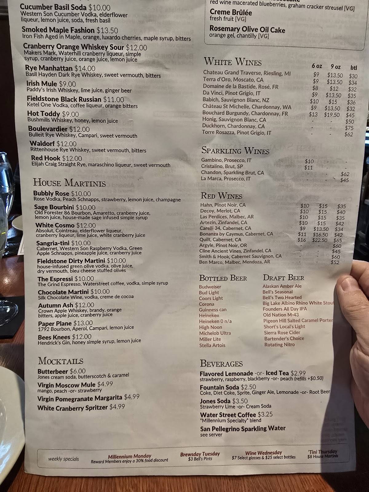 Menu at Fieldstone Grill restaurant, Portage