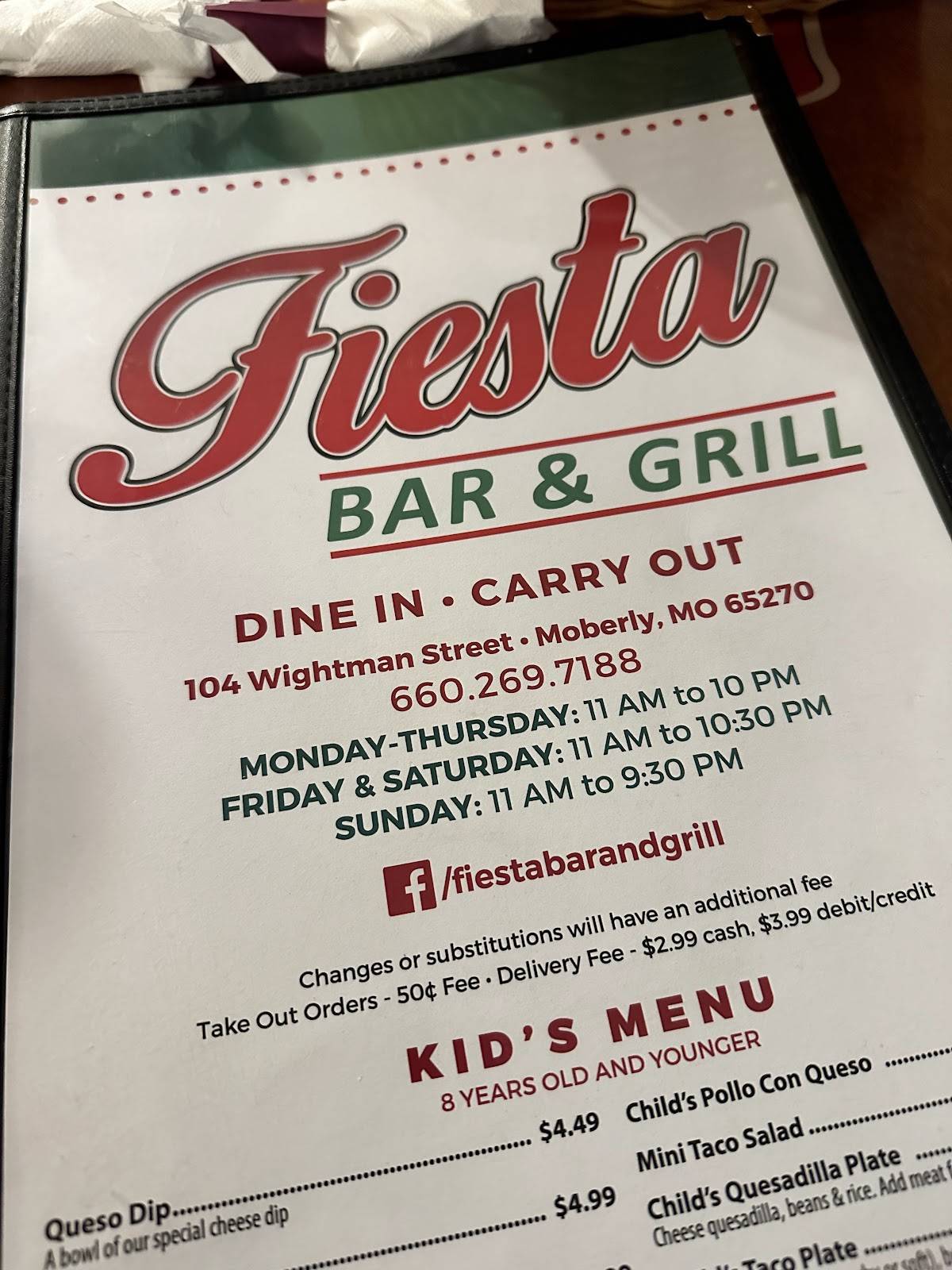 Menu at Fiesta Bar & Grill, Moberly