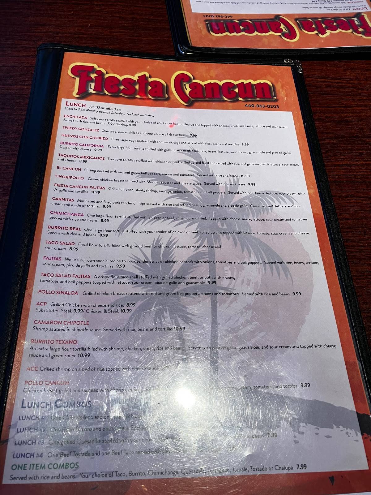 Menu at Fiesta Cancun restaurant, Vermilion